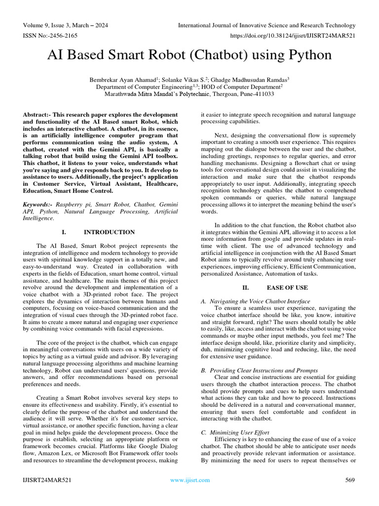 AI Based Smart Robot (Chatbot) Using Python | PDF | Speech Recognition | Artificial Intelligence