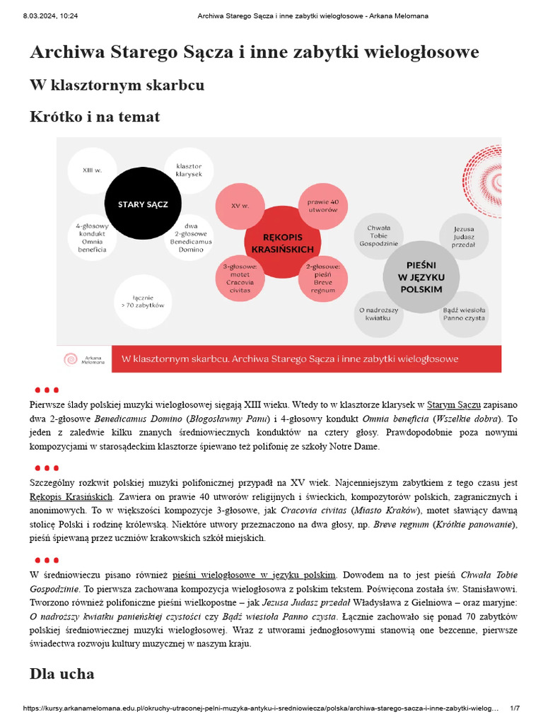 Archiwa Starego Sącza I Inne Zabytki Wielogłosowe - Arkana Melomana | PDF