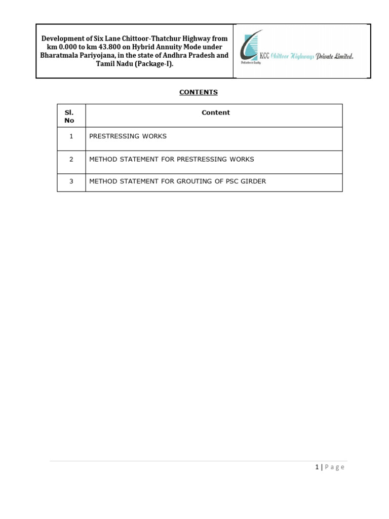 Method Statement For Prestressing & Grouting of PSC Girders - (KCC ...