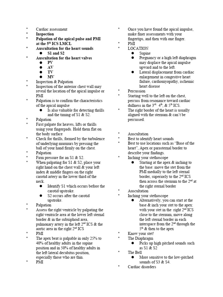 Cardiac Assessment - Handouts Draft | PDF | Myocardial Infarction | Heart