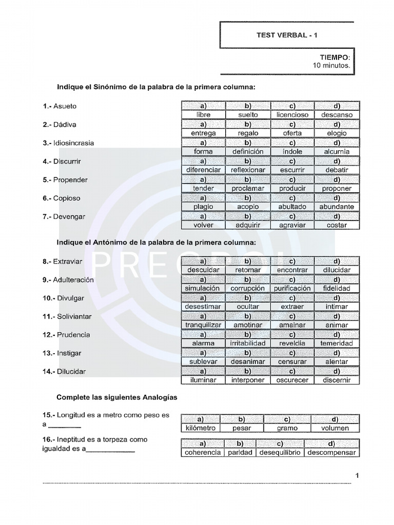 Test Verbal 1 | PDF
