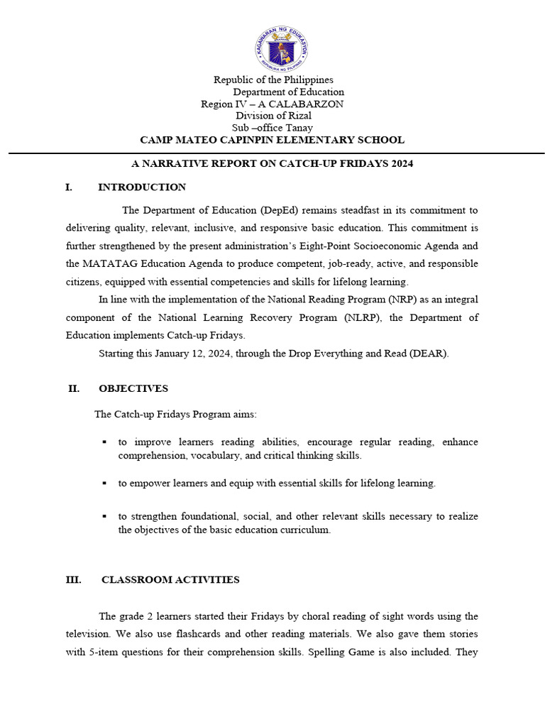 Narrative Catch Up Friday Grade 2 | PDF