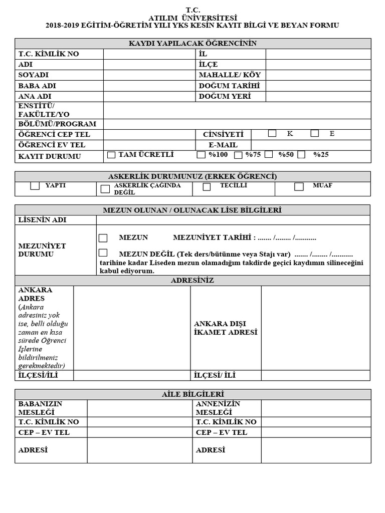 2 1 Öğrenci Kayıt Ve Bilgi Formu 2 | PDF