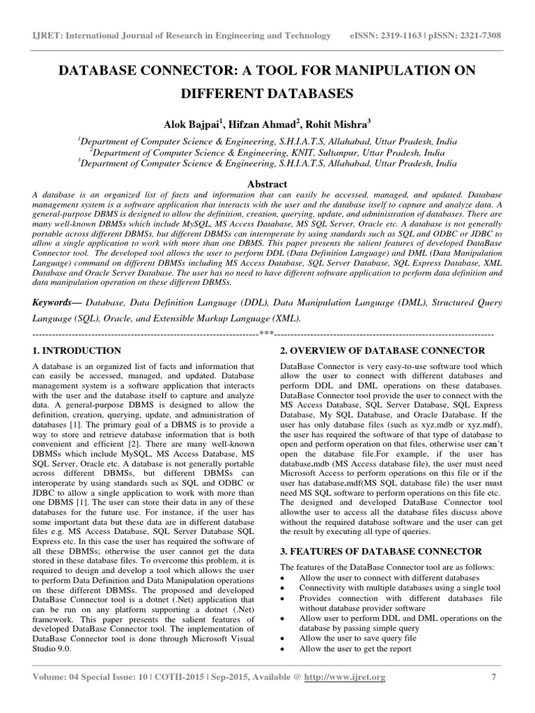 Database Connector A Tool For Manipulati | PDF | Databases | Microsoft ...
