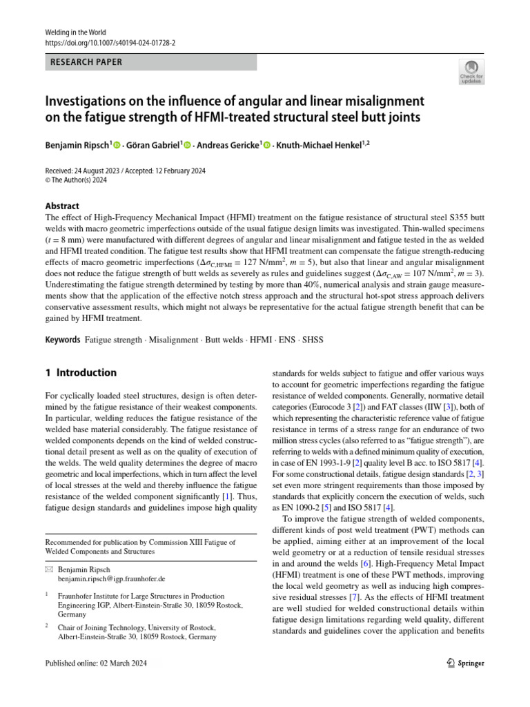 Investigations On The Influence of Angular and Linear Misalignment On The Fatigue Strength of ...