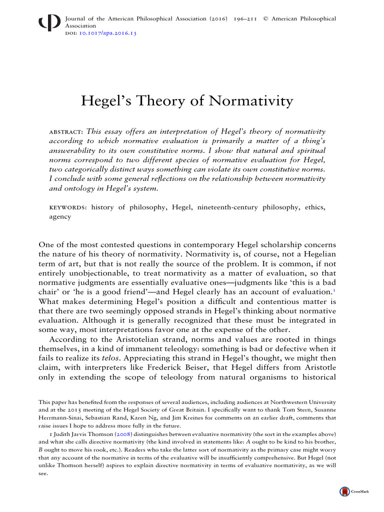 Alznauer - Hegel's Theory of Normativity | PDF