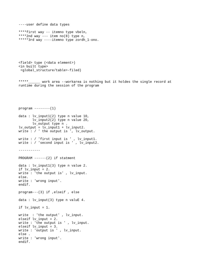 Abap Code Practice Pdf Software Computer Programming