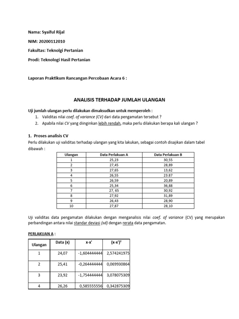 Laporan Prak. Rancob II Acara 6 - Syaiful Rijal - THP - 20200112010 | PDF