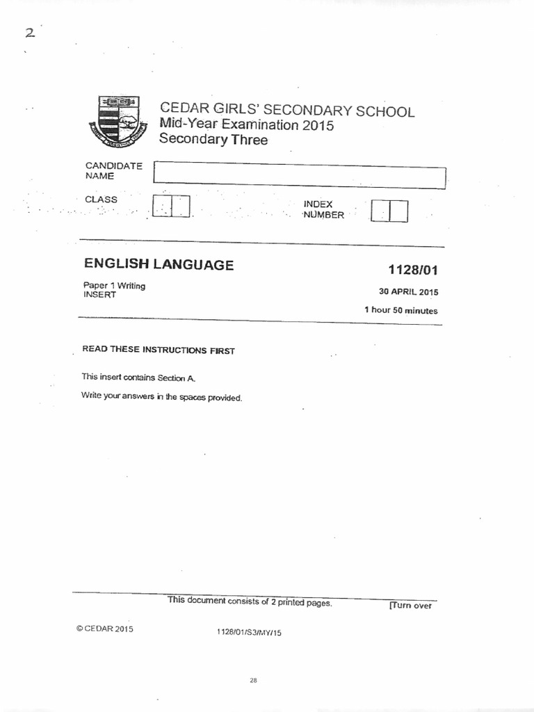 2016 Sec 3 Express English SA1 Cedar Girls' Secondary School | PDF
