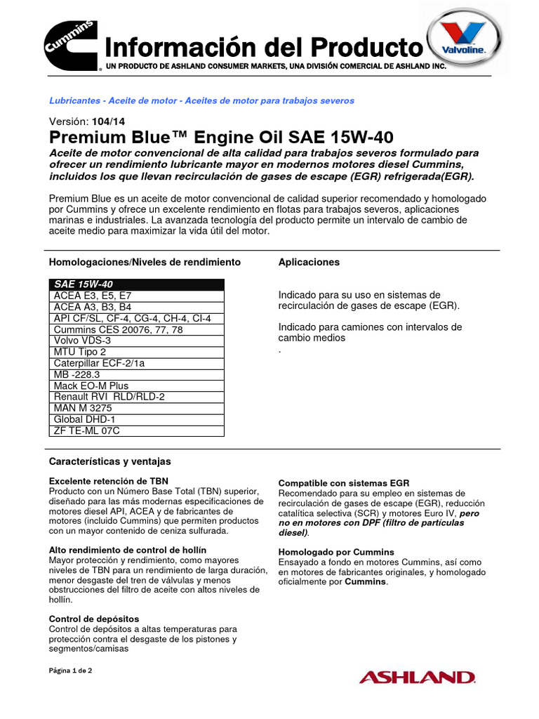 PREMIUM-BLUE-15W-40 | PDF | Cummins | Lubricante