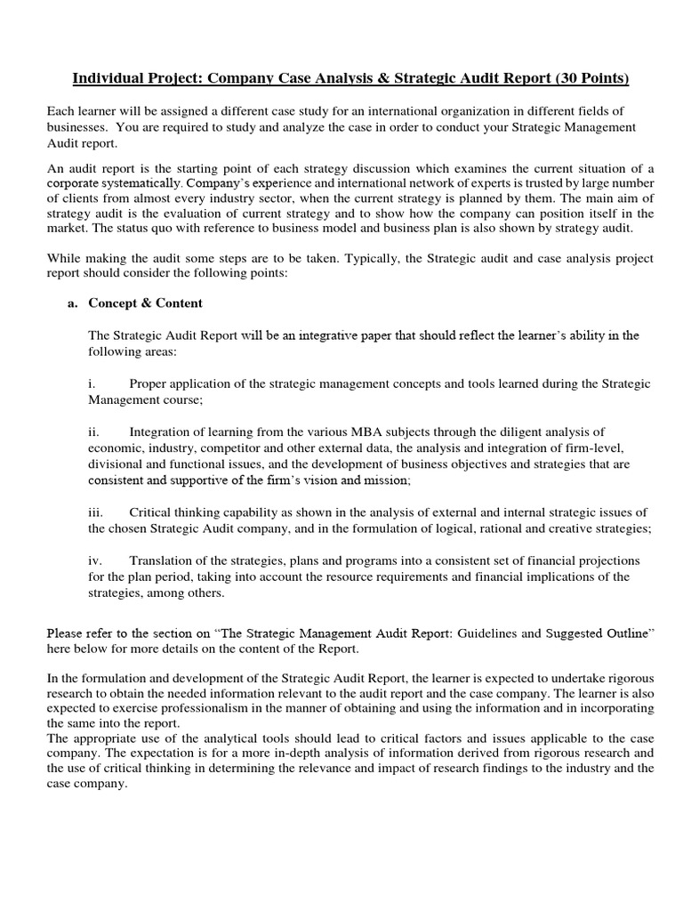 Strategic Audit Report Guidelines | PDF | Strategic Management | Swot ...