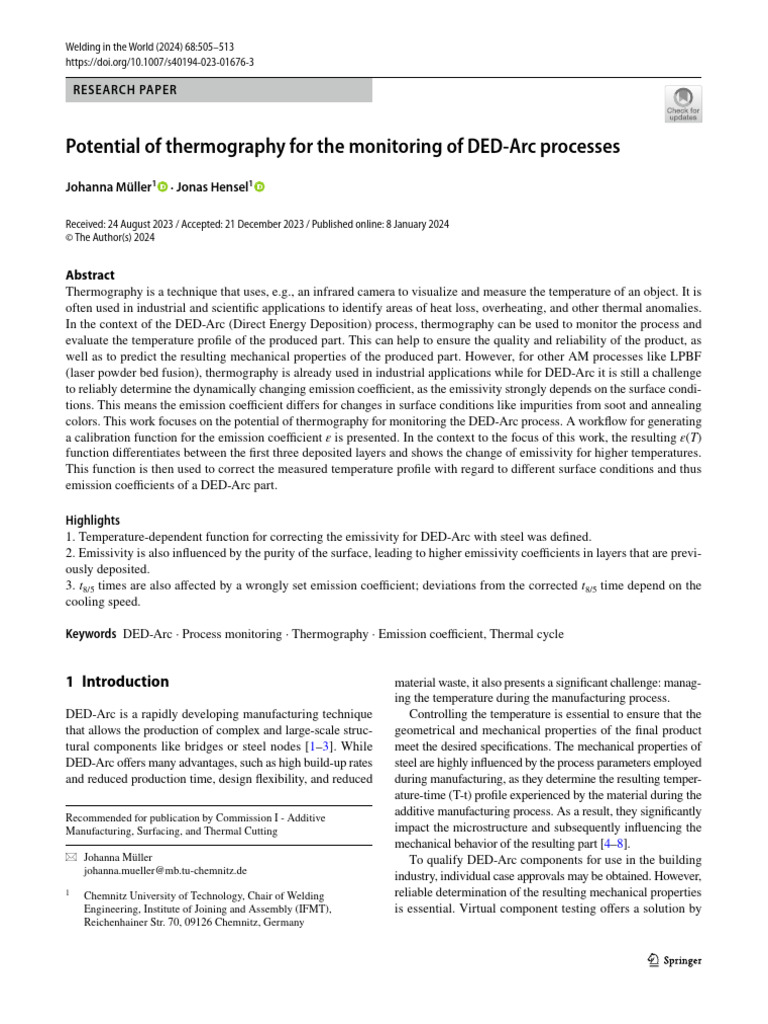 Thermography in DED-Arc Monitoring | PDF | Thermography | Infrared