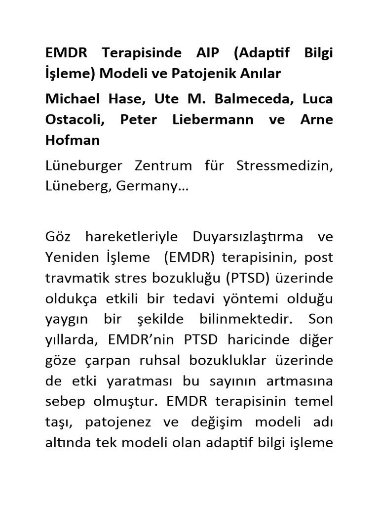 EMDR Terapisinin Dayandığı AIP Modeli Ve Patojenik Anılar | PDF