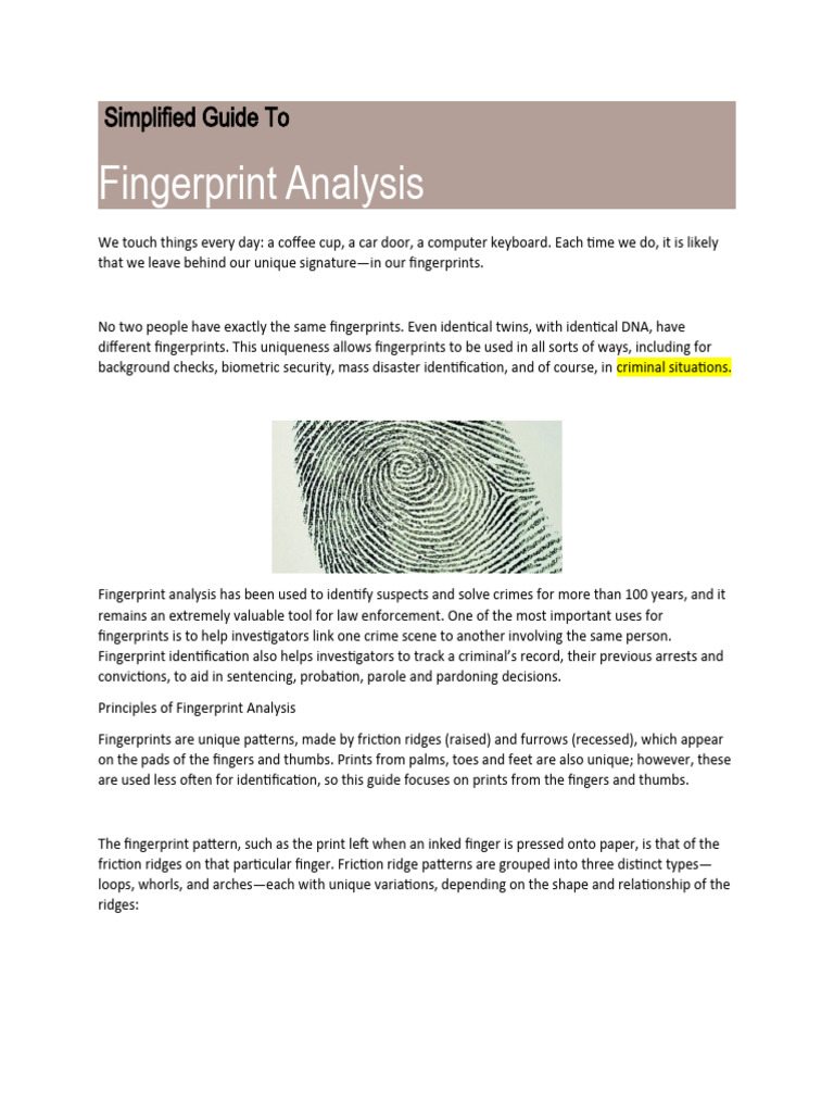 Simplified Fingerprint Analysis Guide | PDF | Fingerprint