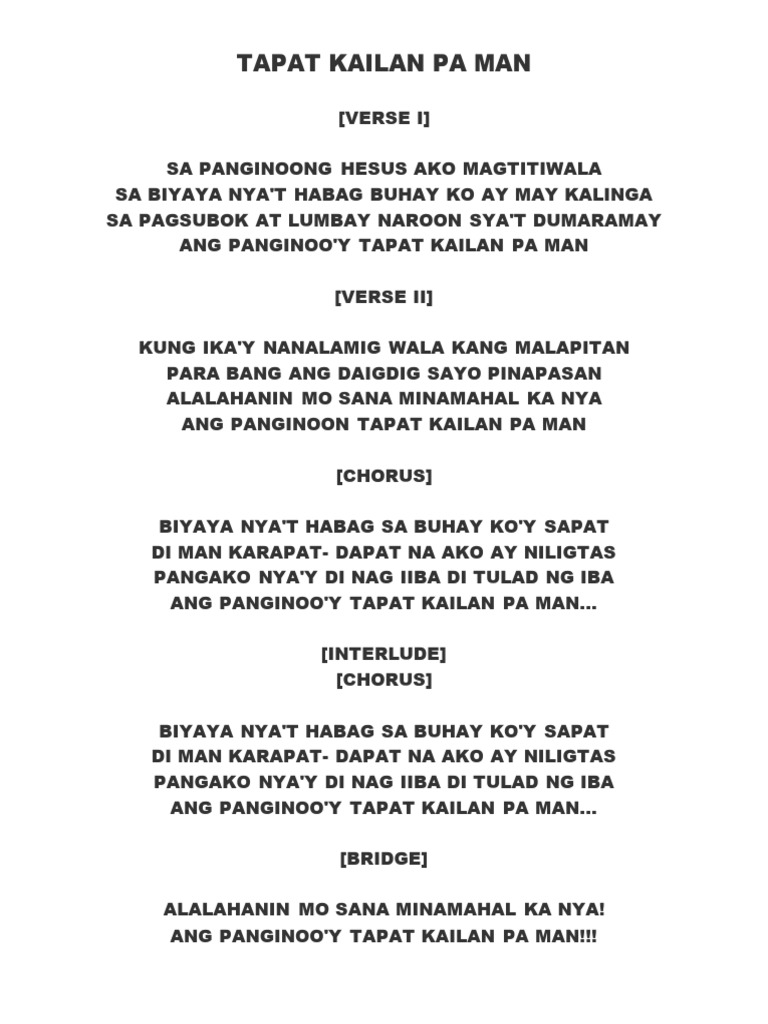 Tapat Kailan Pa Man Lyrics | PDF
