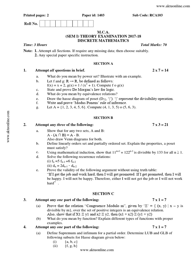 mca-1-sem-discrete-mathematics-rca-103-2018 | PDF | Mathematics ...