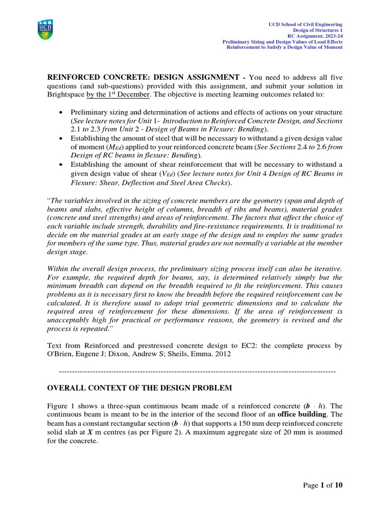 Assignment_RC_2023_24 | PDF | Bending | Beam (Structure)