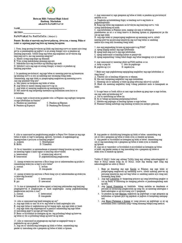 2Qrt. 3 Week 2 Pagwakas Na Pagsusulit 15 Items With Answer Key On The 3rd Page 1 | PDF