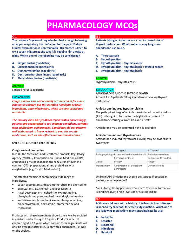 PASSMEDICINE MCQs-PHARMACOLOGY | PDF | Medical Specialties | Clinical Medicine