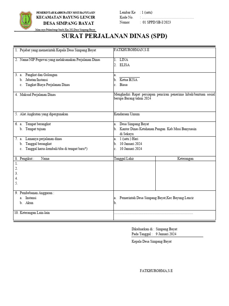 Lampiran SPPD 2024 | PDF