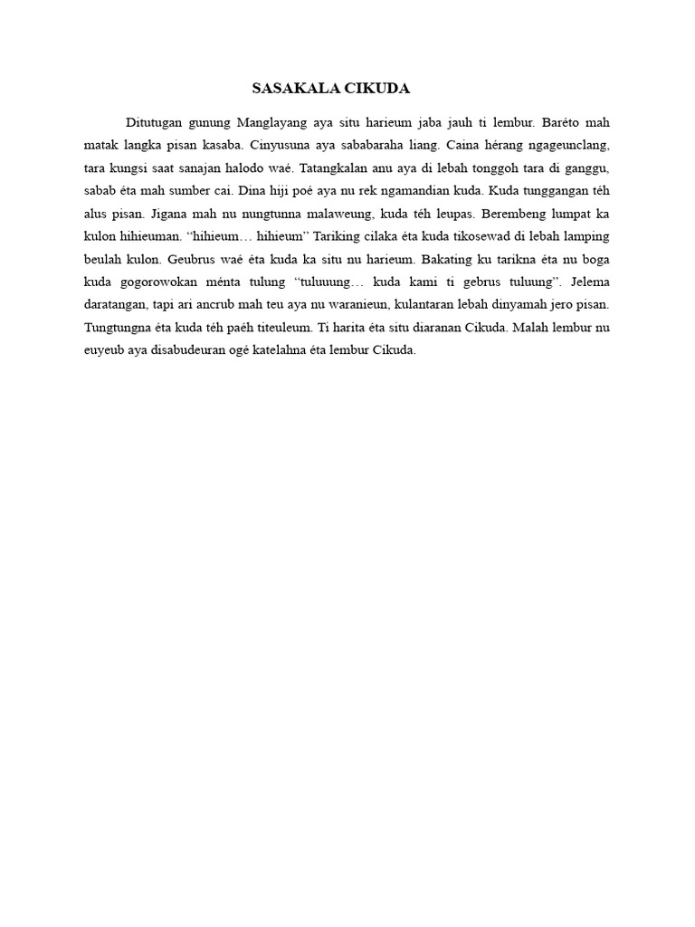 Dongeng Sasakala Cikuda | PDF