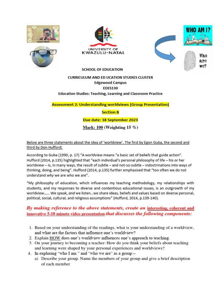 Assessment 2 (Understanding Worldviews) EDES130 2023 | PDF | Teachers ...