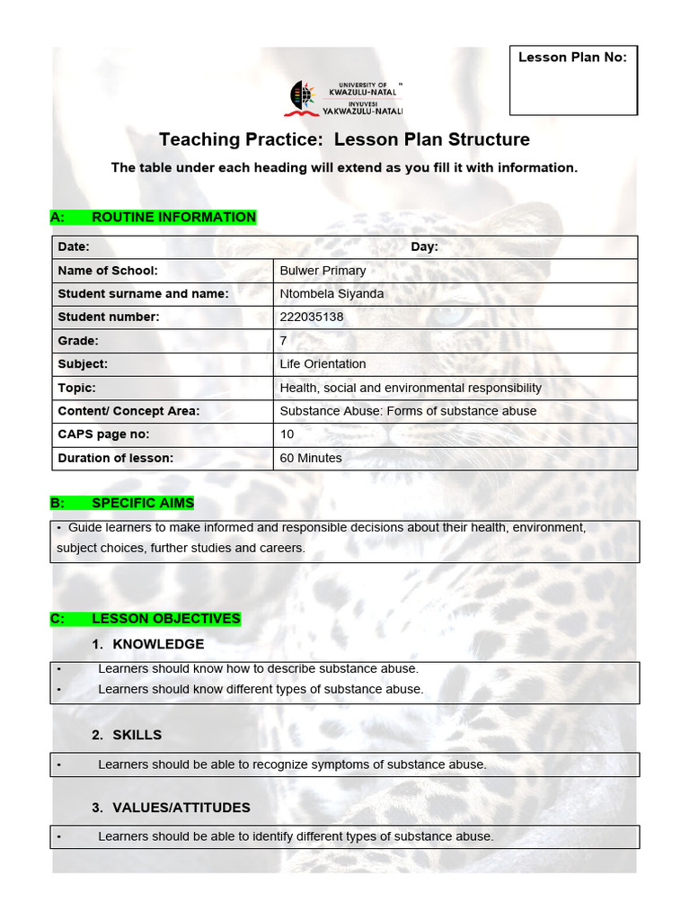 Grade 7 Substance Abuse Lesson Plan | PDF | Substance Abuse | Lesson Plan