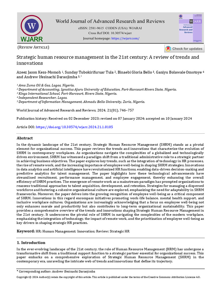 WJARR-2024-0105 | PDF | Human Resource Management | Leadership