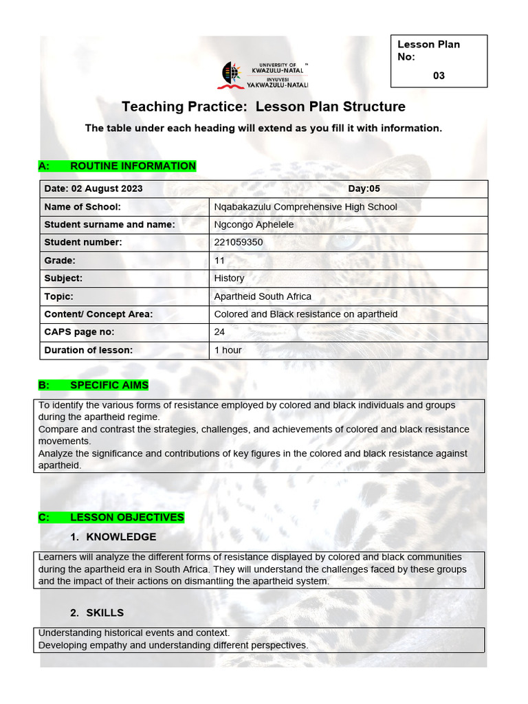 Apartheid Lesson 03 | Download Free PDF | Apartheid | Lesson Plan