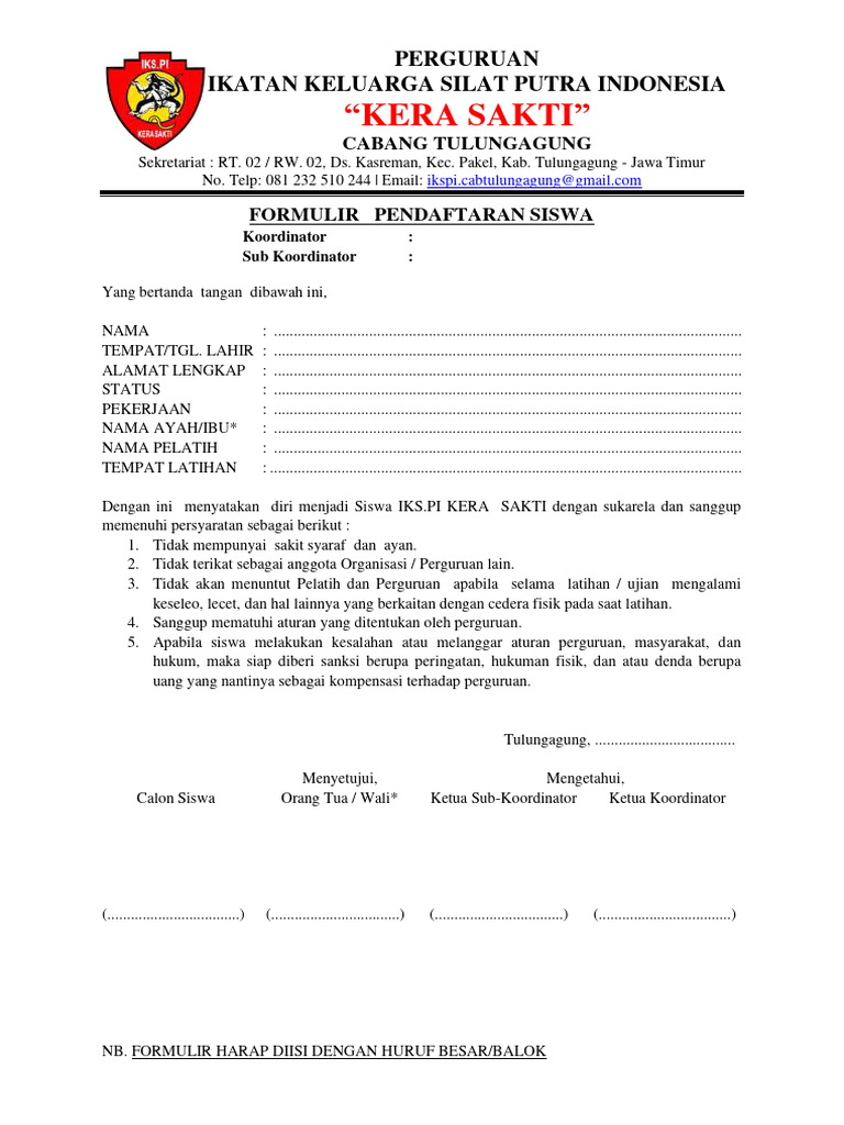 Formulir Pendaftaran Siswa IKS.PI Kera Sakti | PDF | Teknologi & Rekayasa