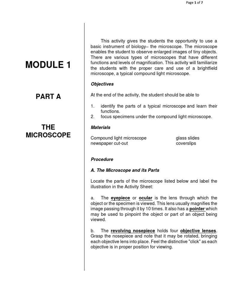 GENBIO2 LAB MODULE 1 Worksheet | PDF | Microscope | Optics