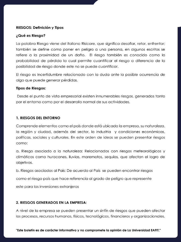 A Riesgos, Definición y Tipos | PDF