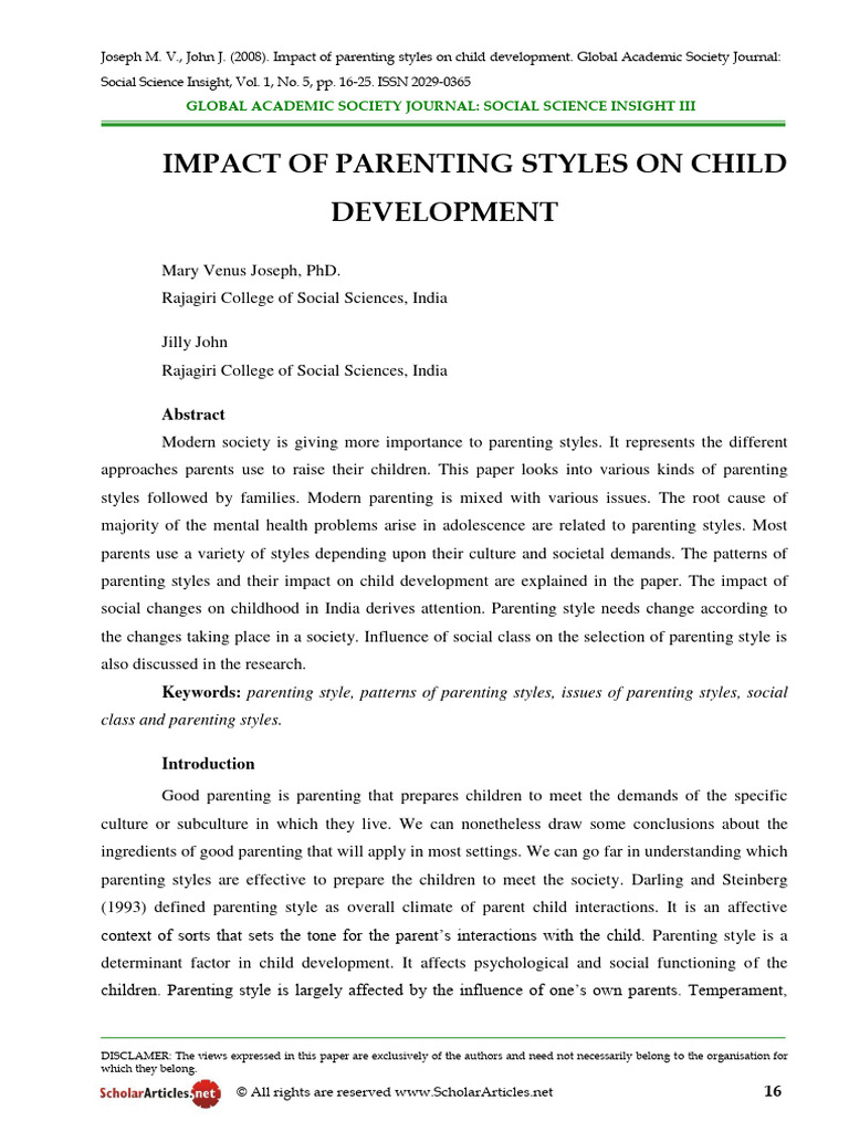 Impact of Parenting Styles On Child | PDF | Parenting | Socioeconomic ...