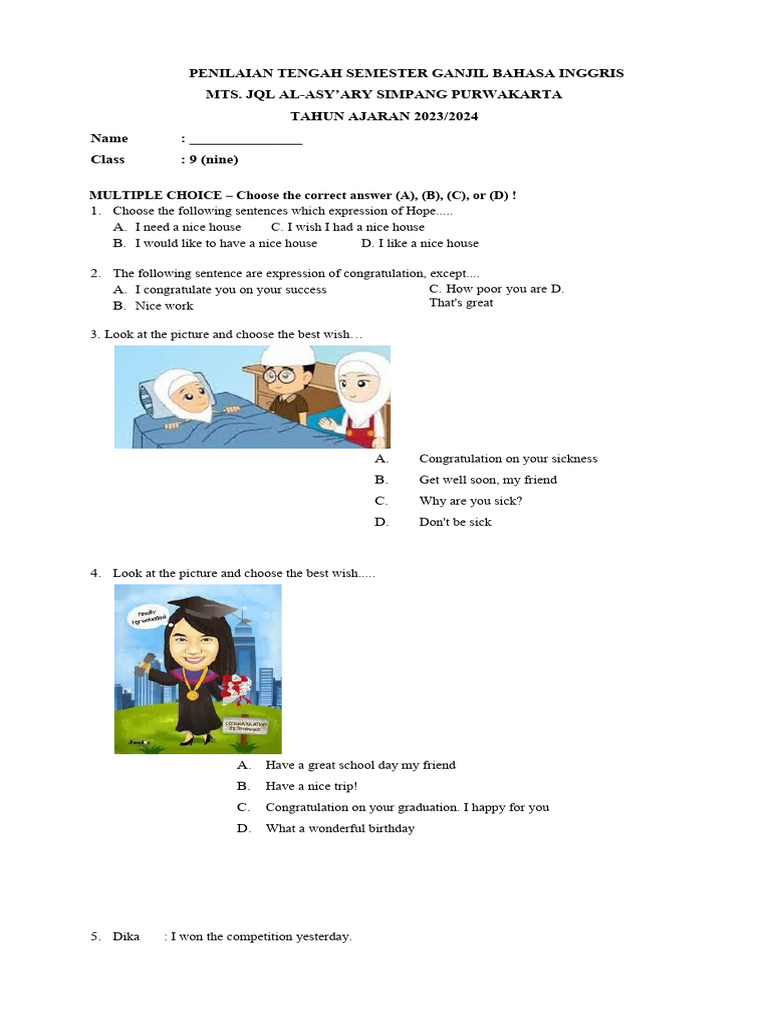 Latihan Soal Hope Wish and Congratulation | PDF