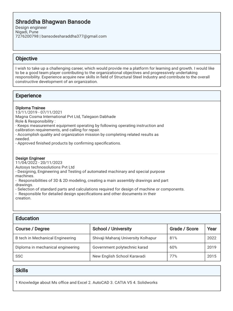 Shraddha Updated CV | PDF | Automation | Engineering