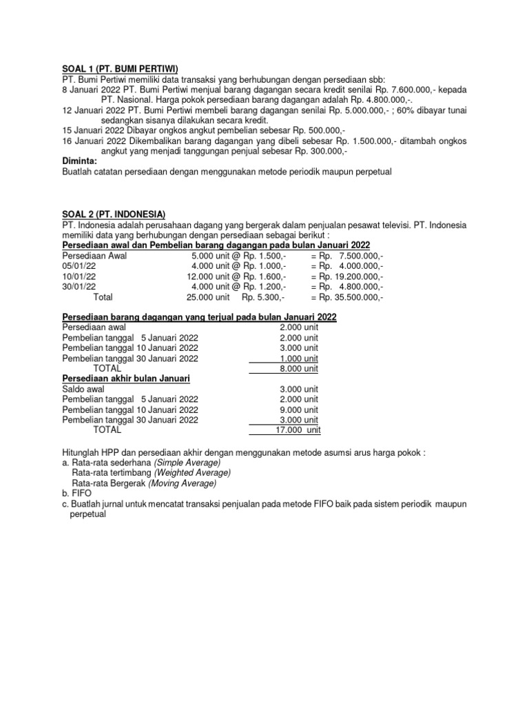 Soal Persediaan - 1 | PDF