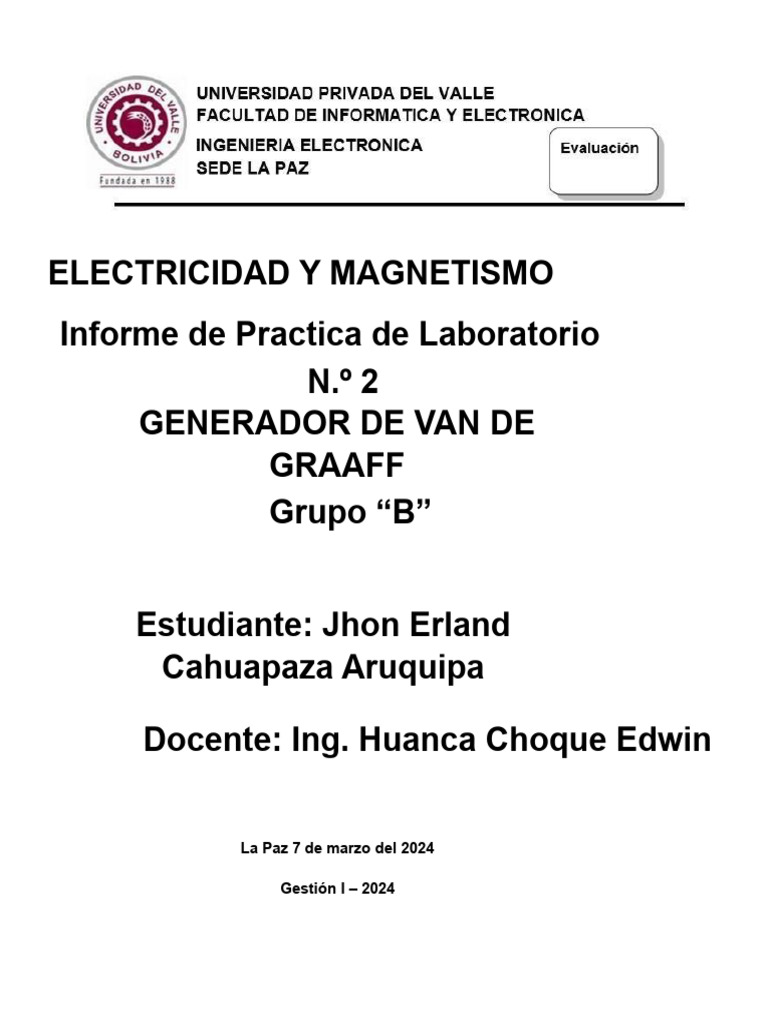 Laboratorio Generador de Van Graff | PDF | Electricidad | Generador ...