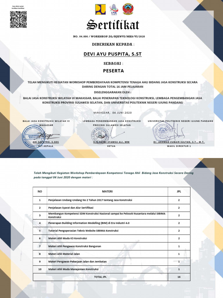 SERTIFIKAT WORKSHOP 16 JPL POLITEKNIK NEGERI UJUNG PANDANG - Compressed | PDF