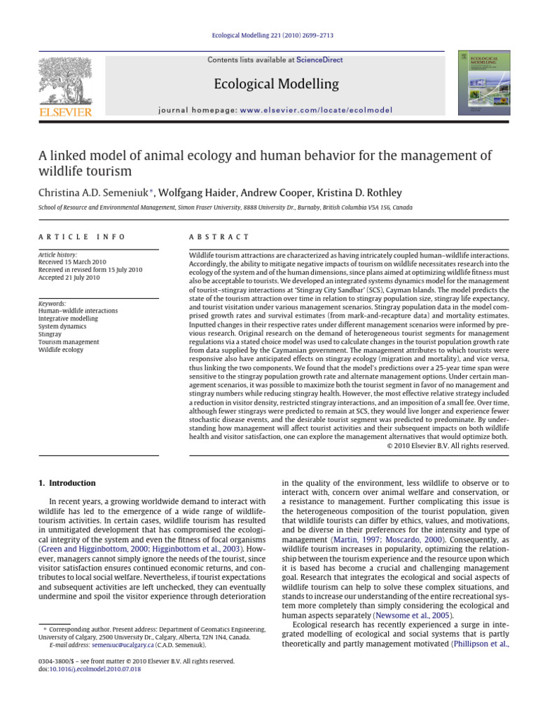 A Linked Model of Animal Ecology and Human Behavior For The Management ...