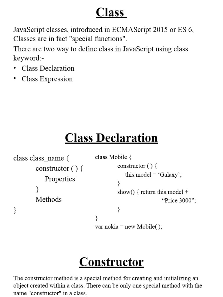 ES 6 Class and Inheritance | Download Free PDF | Programming | Constructor (Object Oriented ...