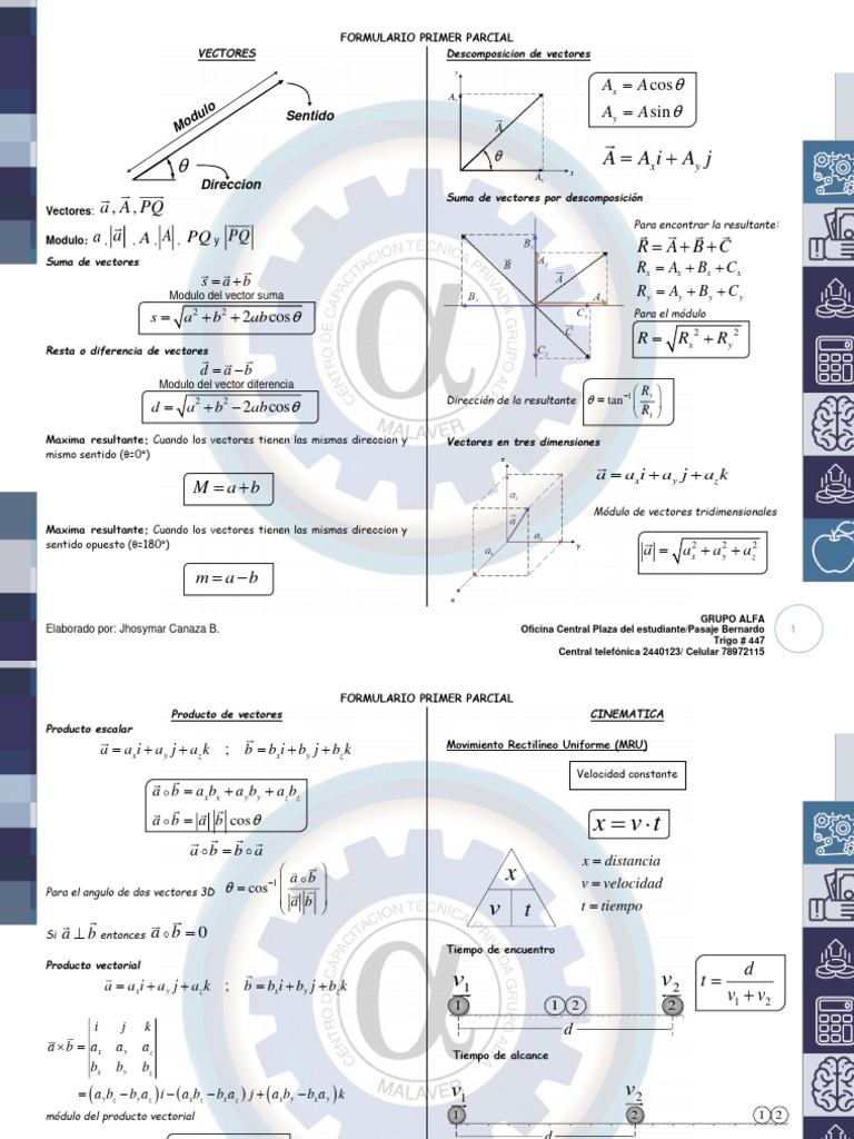 Formulario 1 Parcial-1 | PDF | Fuerza | Las leyes del movimiento de Newton