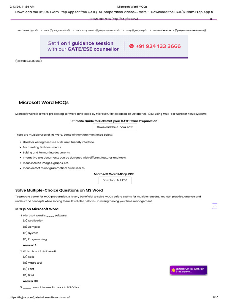 Mircrosoft Word Bits_1 | PDF | Microsoft Word | Multiple Choice