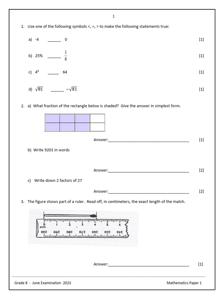 Grade 8 June Paper 1 Exam 2023 | PDF