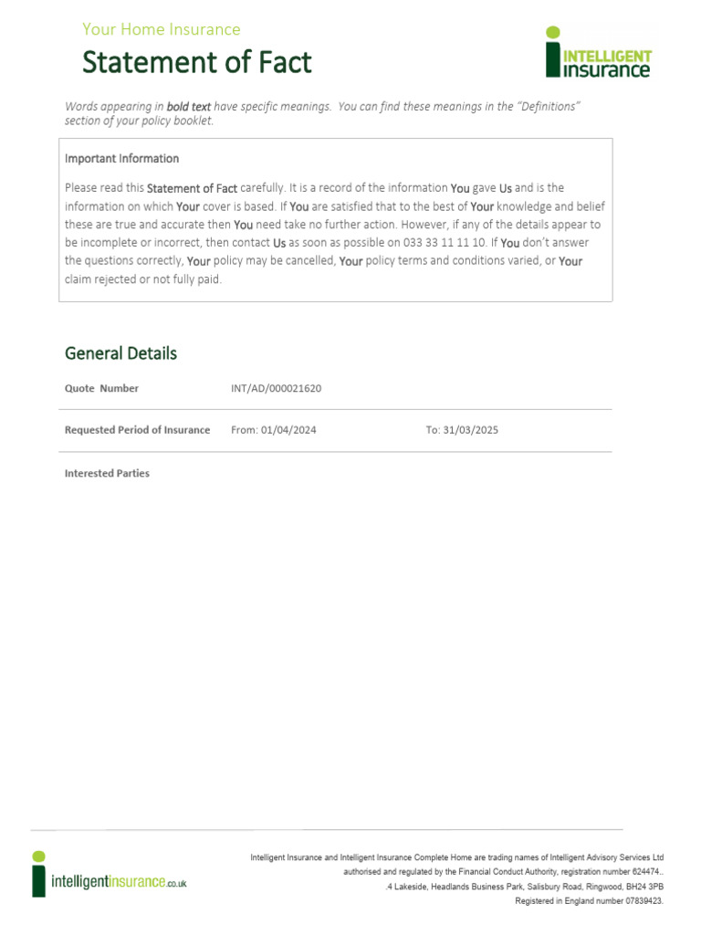 Statement of Fact | PDF | Insurance | Business