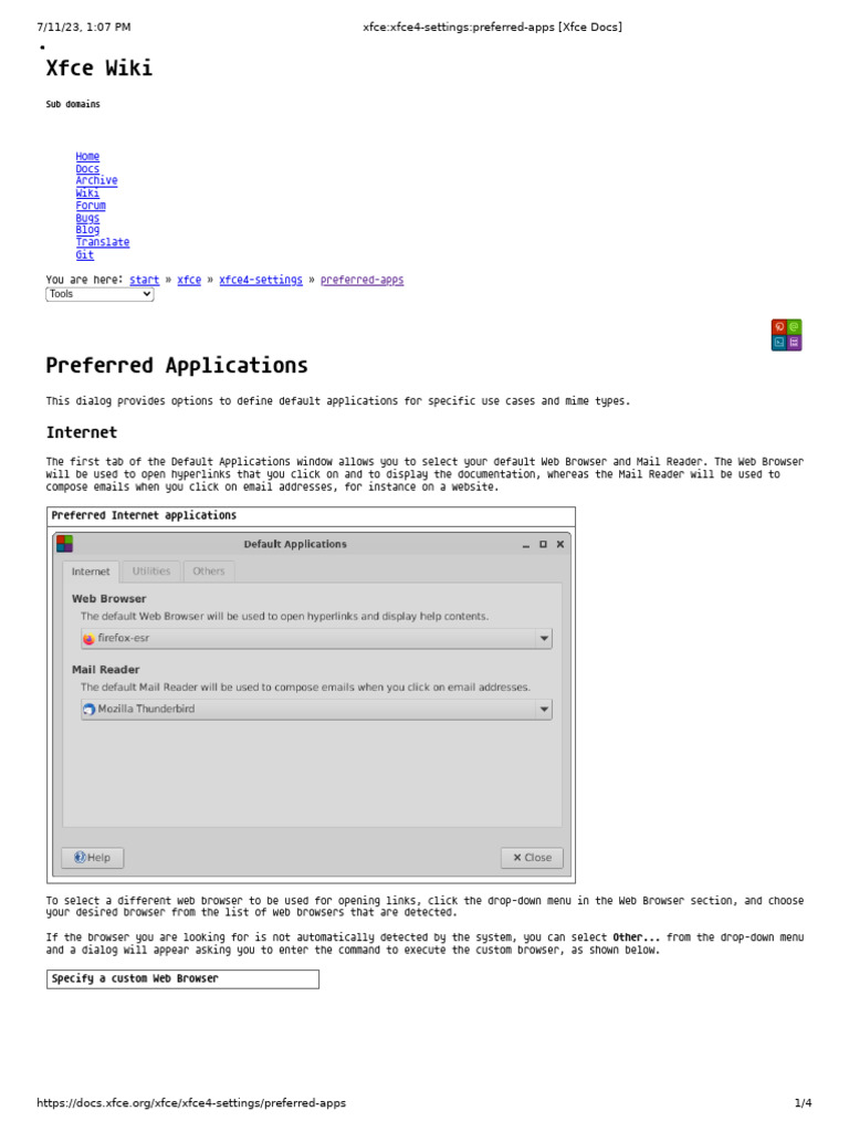 Xfce4-Settings - Preferred-Apps (Xfce Docs) | PDF | World Wide Web | Internet & Web