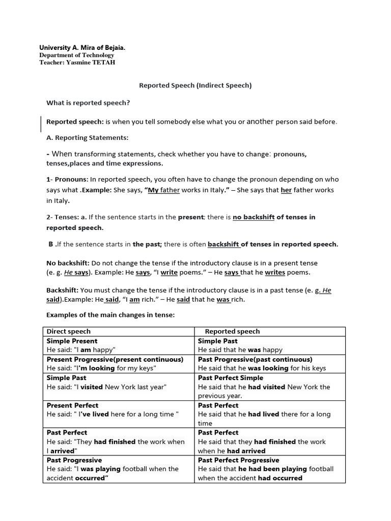 01 Reported Speech 1 | PDF | Syntax | Linguistic Typology