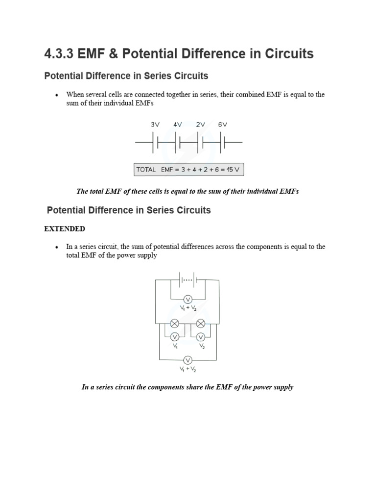 4.3.3 EMF & Potential Difference in Circuits | PDF