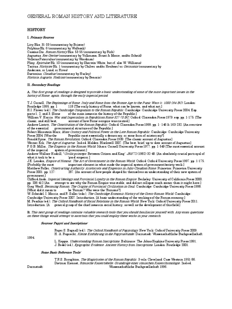 Roman History & Literature Guide | PDF | Ancient Rome | Roman Republic