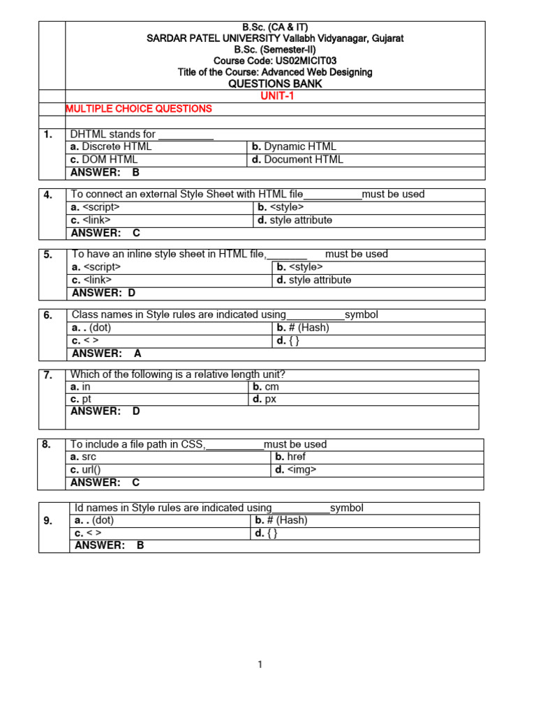 Advanced Web Designing Questions Bank | PDF | Dynamic Html | Computer ...