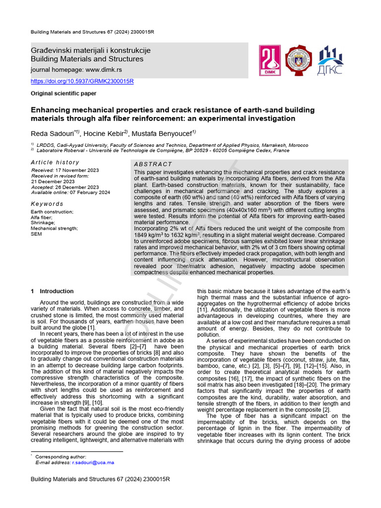 Alfa Fiber Reinforcement in Earth-Sand Materials | PDF | Composite ...